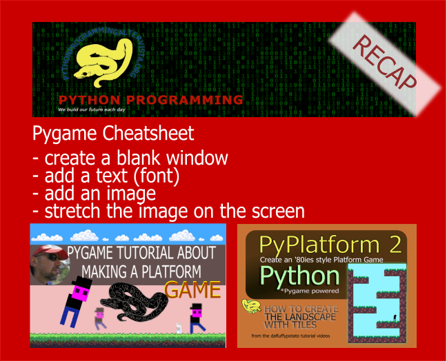 Pygame Platform Game 3 Recap And Cheatsheet Python Programming
