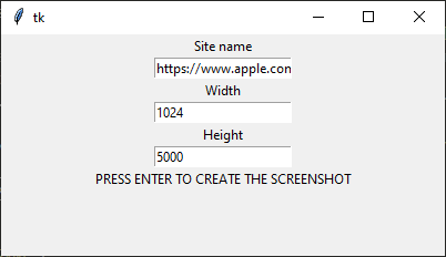 Full web page screenshot App with tkinter – python programming