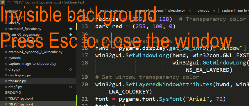 How to make a fully transparent window with pygame – python programming
