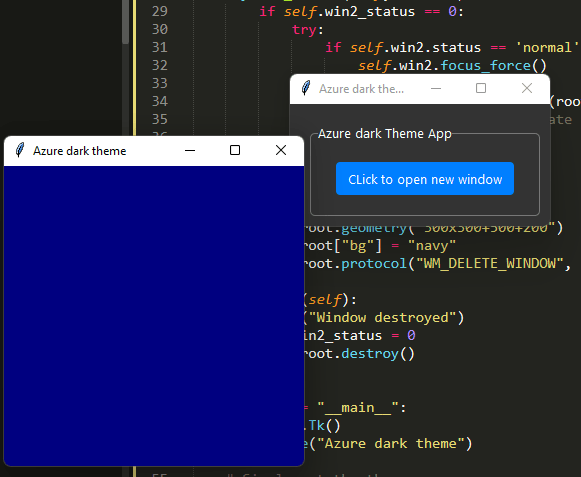 Open new windows once from another one with azure tkinter theme – python programming