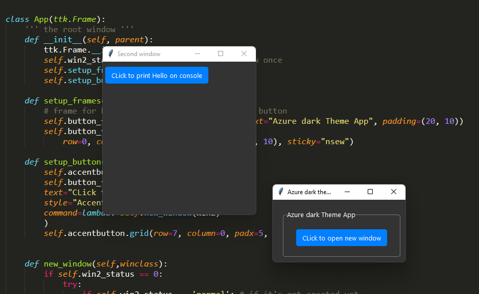 Open more window with tkinter and azure dark theme – python programming
