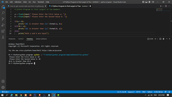 Write a Python Program to find Largest of Two Numbers Python Source Code