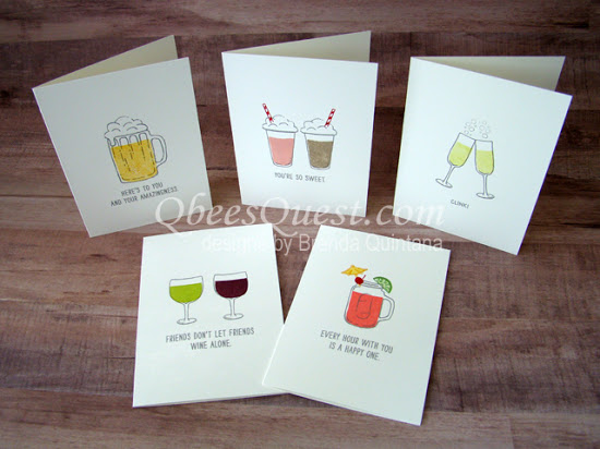 Mixed Drinks Note Cards - Qbees Quest