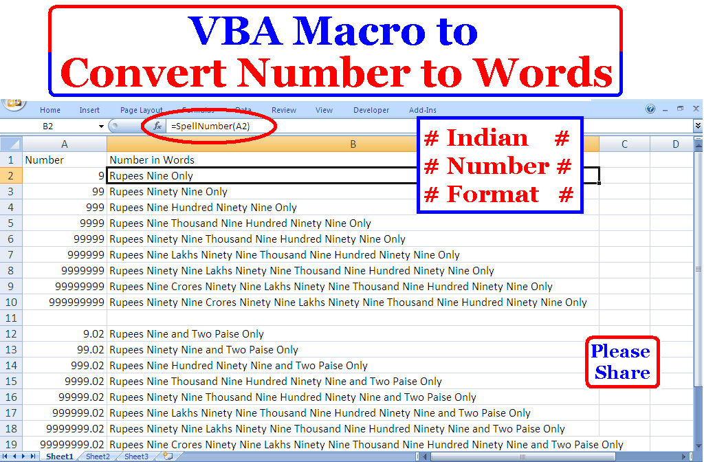 How to convert Numbers to Words in Indian Currency Format - VBA Macros - QuadExcel.com