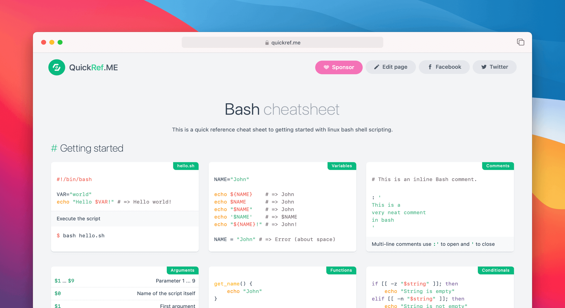Bash Cheat Sheet Quick Reference