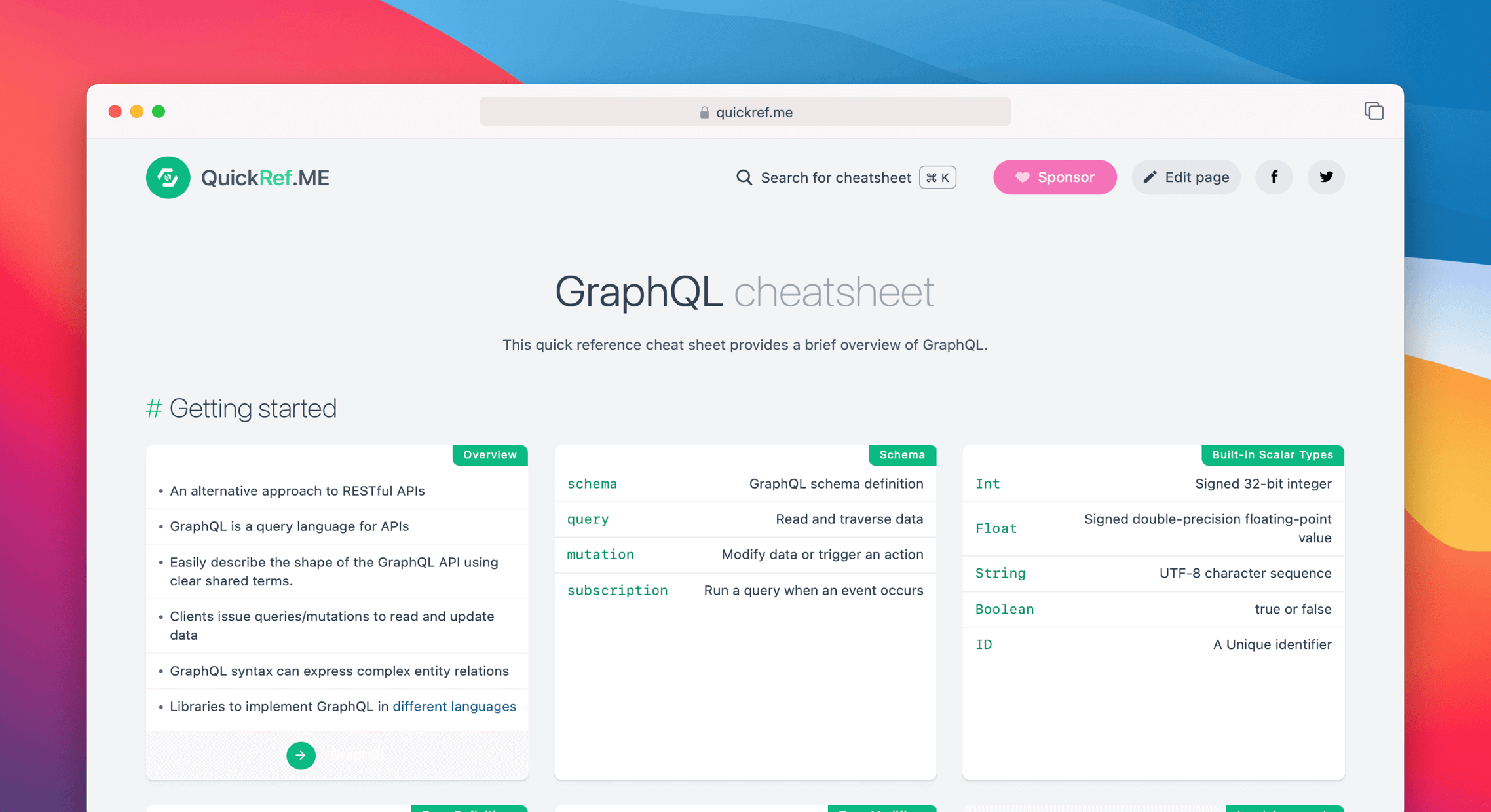 Graphql Cheat Sheet Quick Reference