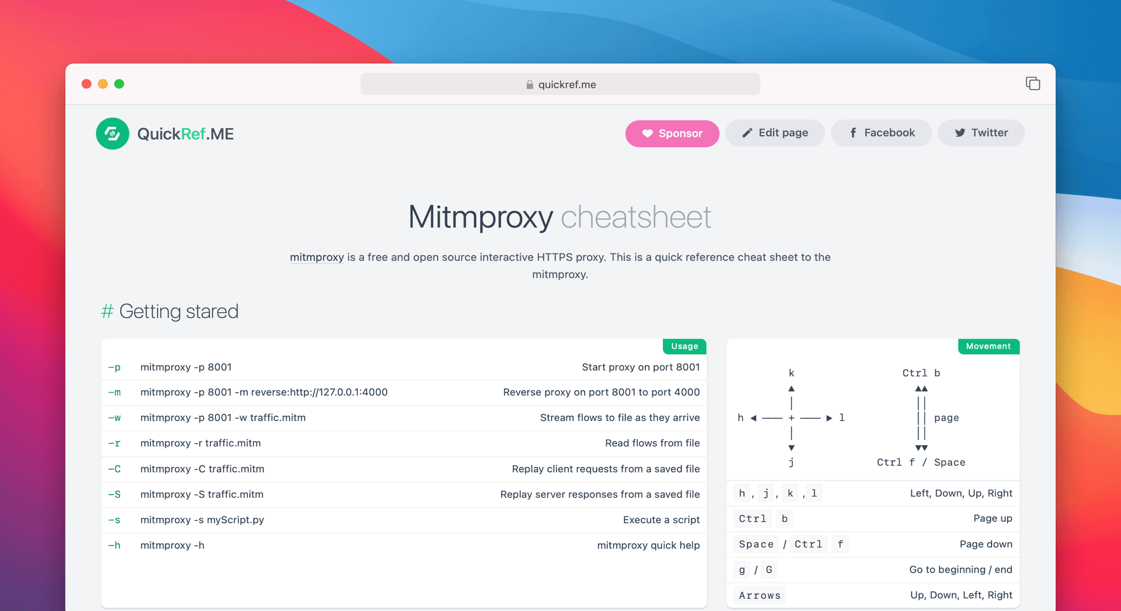 Mitmproxy Cheat Sheet Quick Reference
