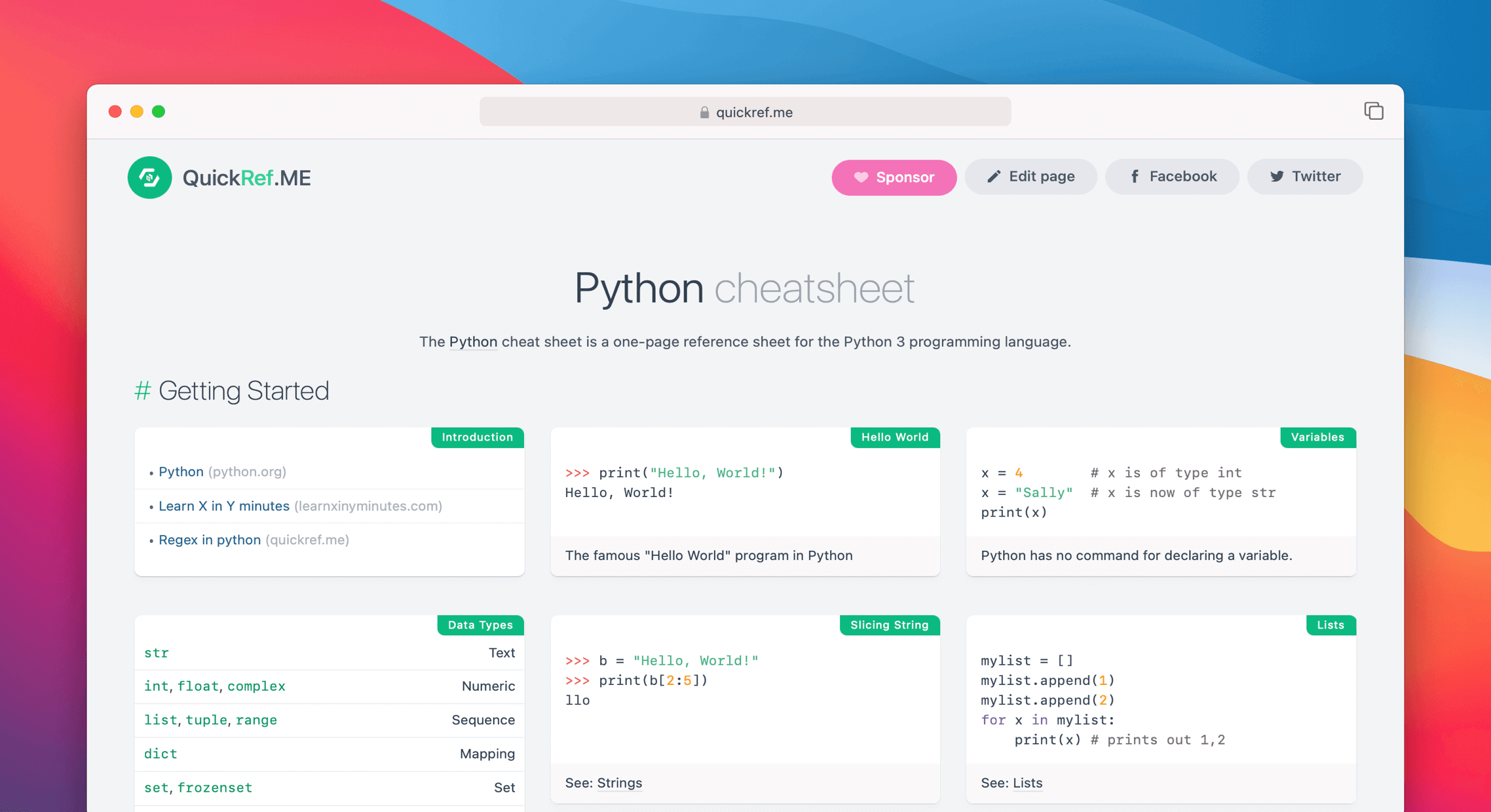 Python Cheat Sheet Quick Reference