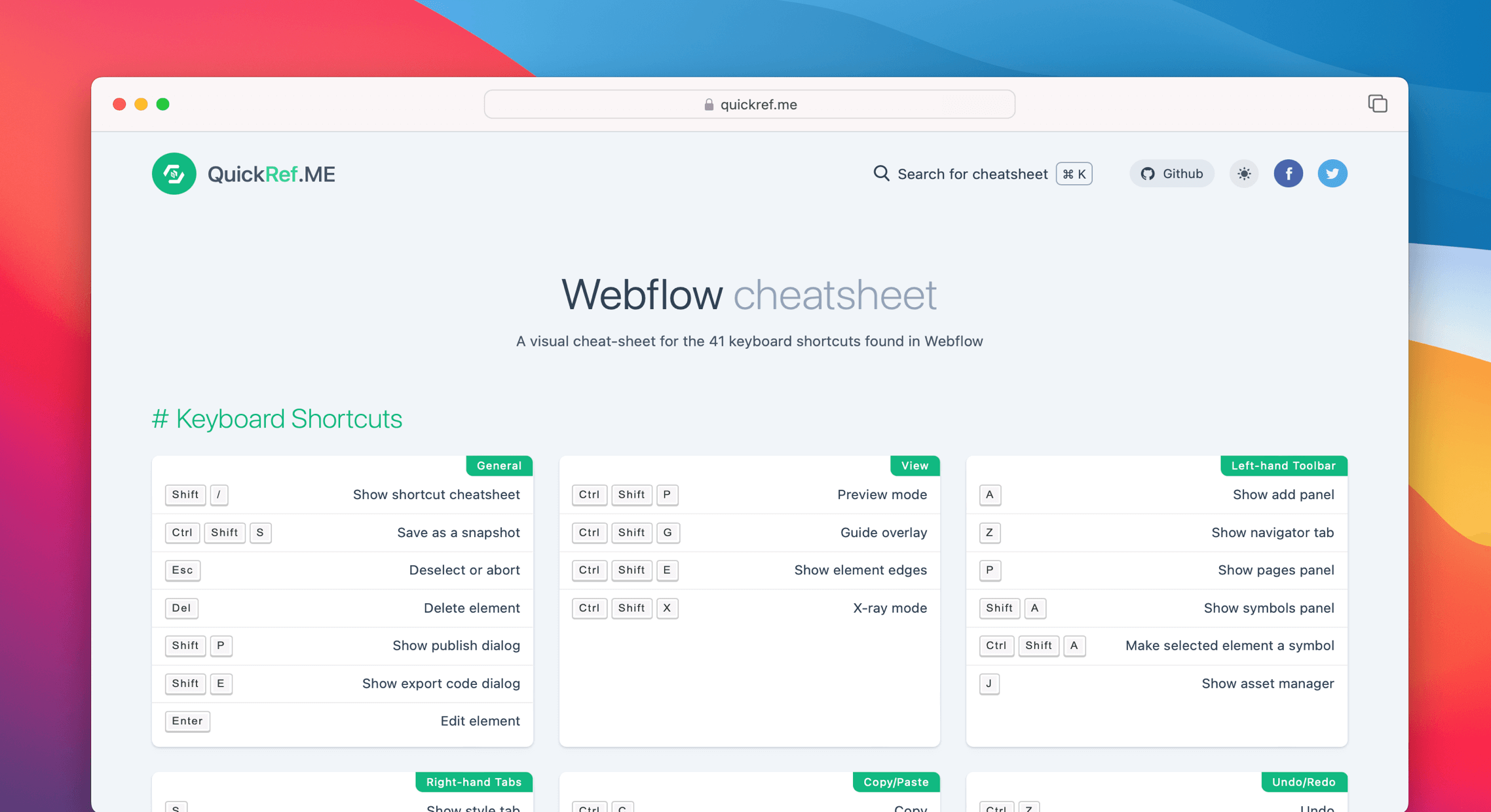Webflow Cheat Sheet Quick Reference
