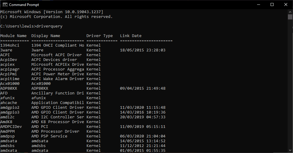 How to list installed drivers in command prompt with the driverquery ...