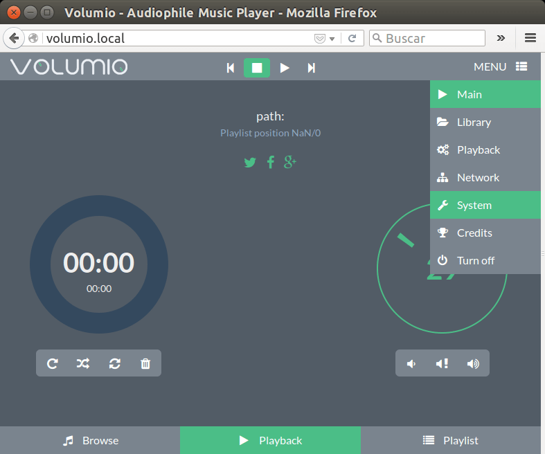 Probando Volumio reproductor de audio controlable vía web