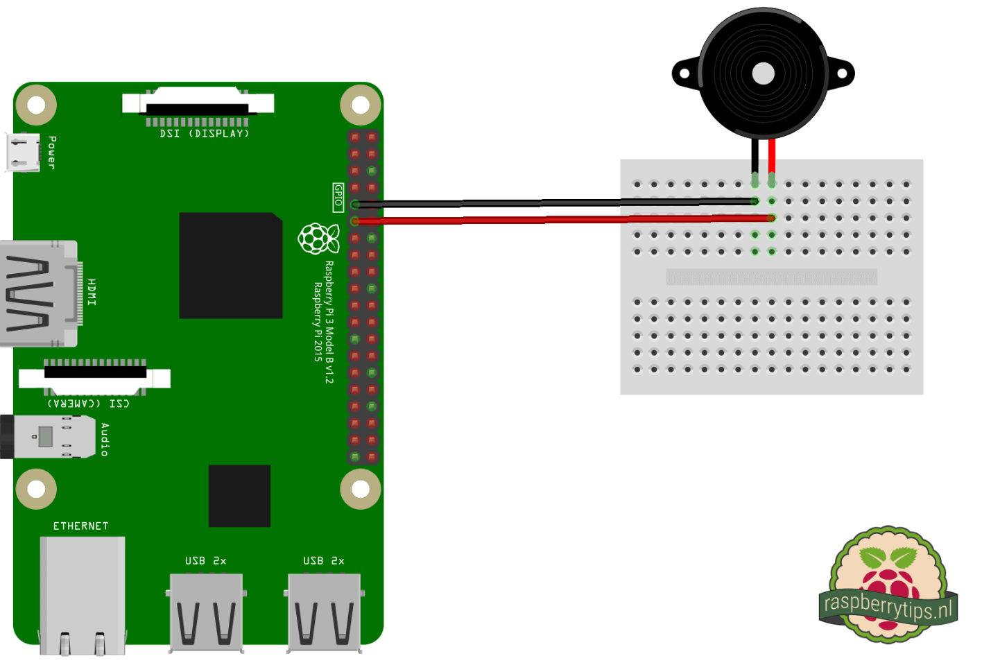 Een zoemer (buzzer) aansturen via GPIO Zero • raspberrytips.nl