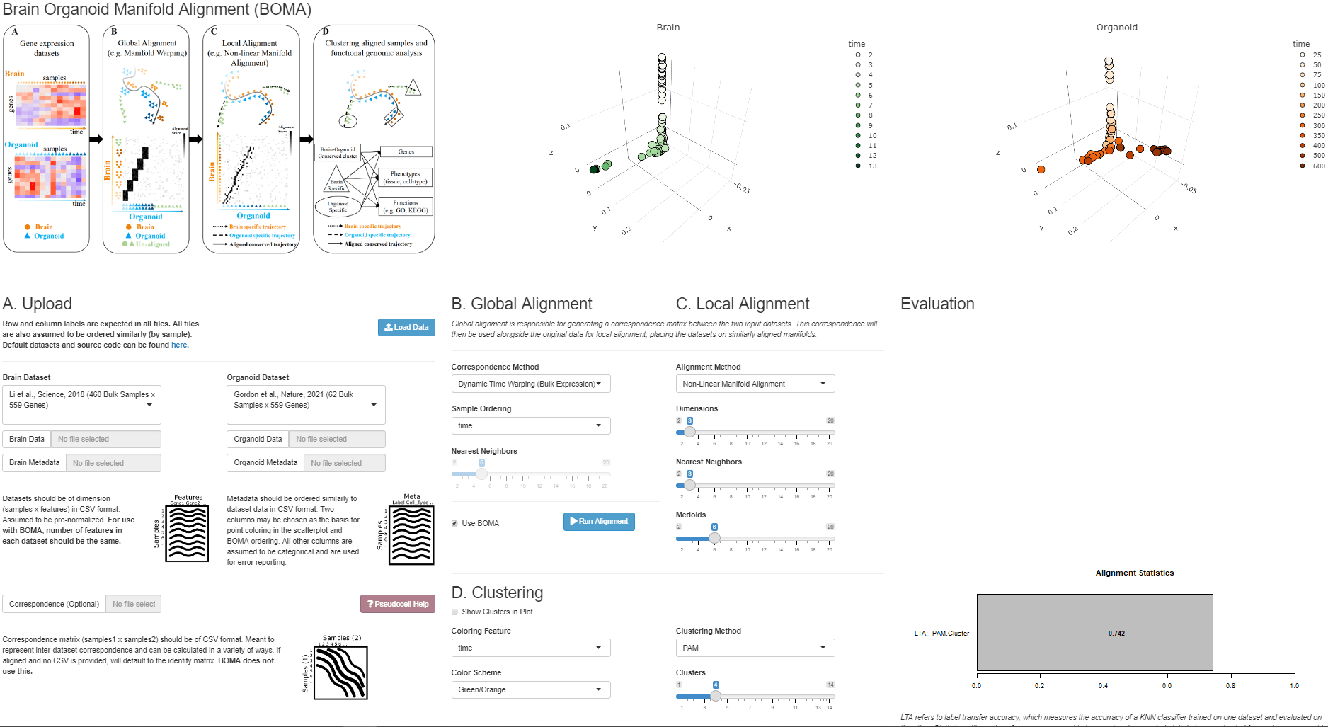Brain Organoid Manifold Alignment (BOMA) Webapp | Daifeng Wang Laboratory