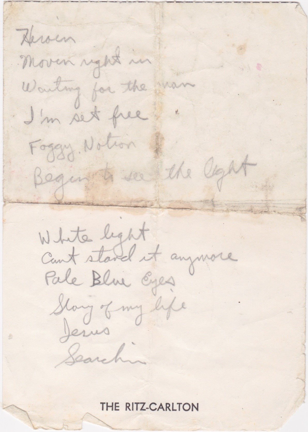 Virtual Museum – Handwritten Set Lists by the Rolling Stones, Bruce ...