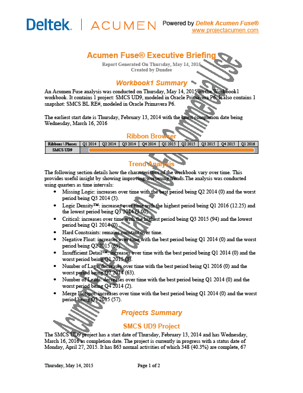 Acumen Fuse Dashboard shows multiple project bars alongside metrics