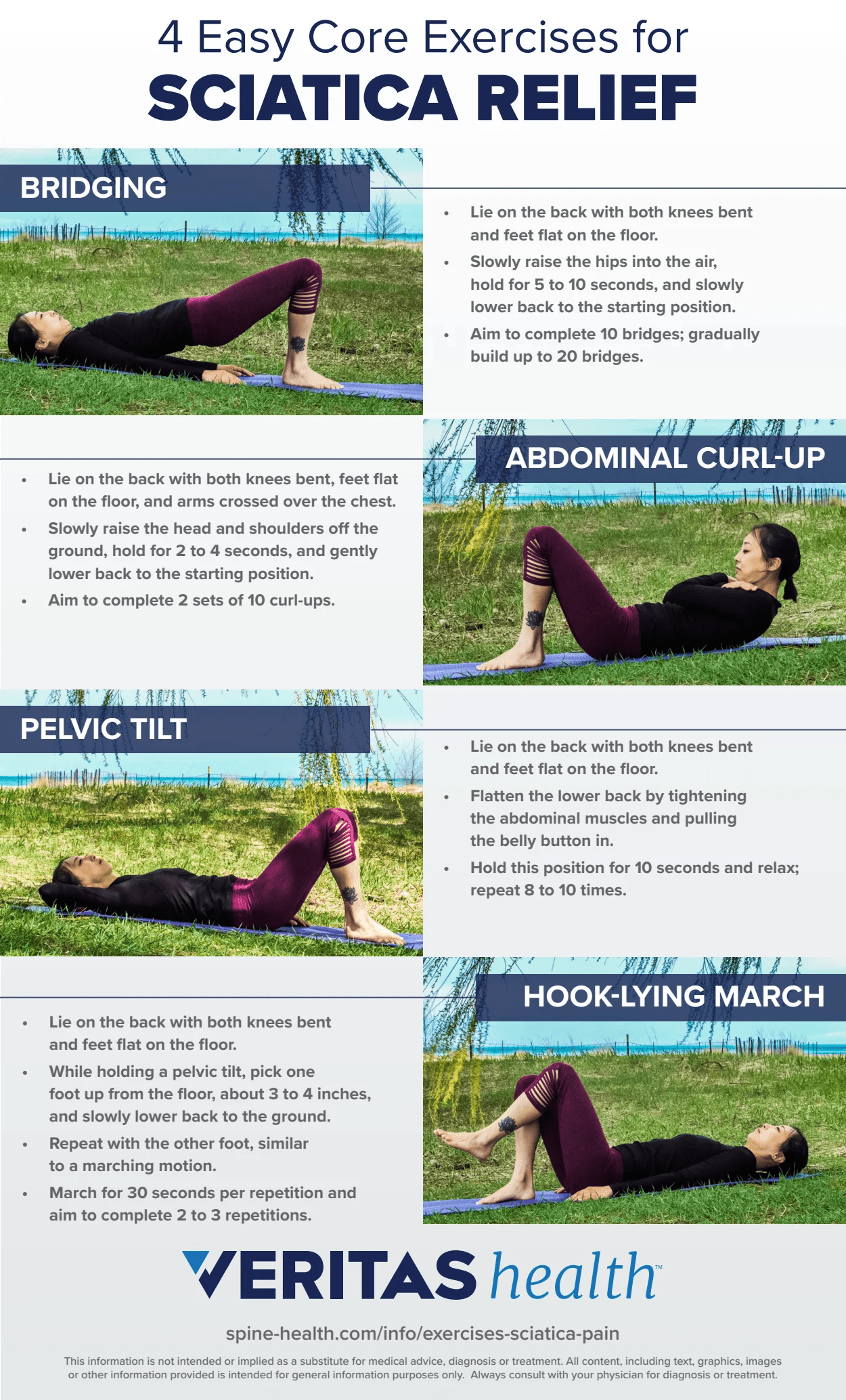 4 Easy Core Exercises For Sciatica Relief Infographic