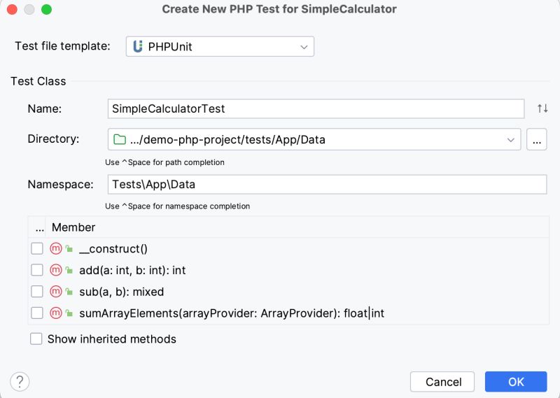 Generate PHP tests | PhpStorm Documentation