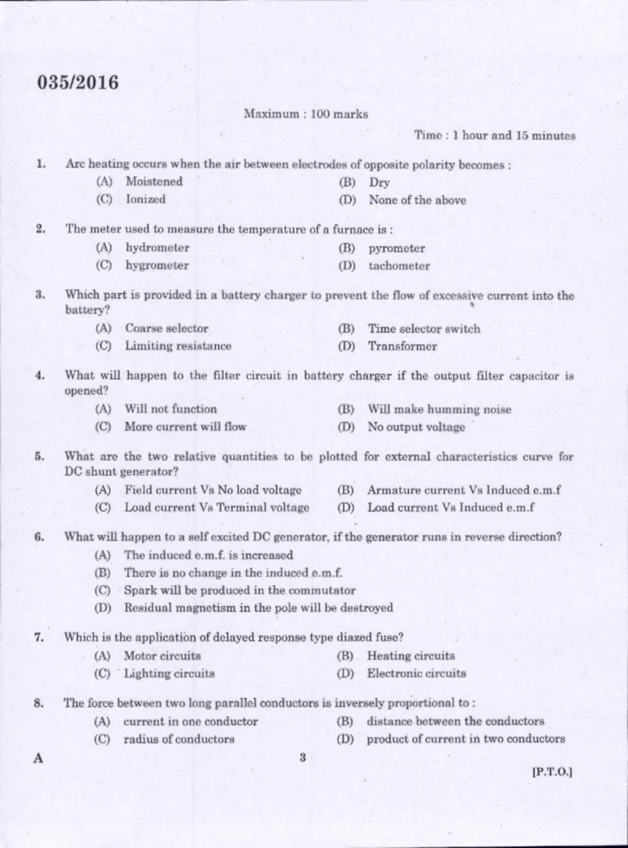 Electrician Recruitment Exam Solved Question Paper - Right Job Alert