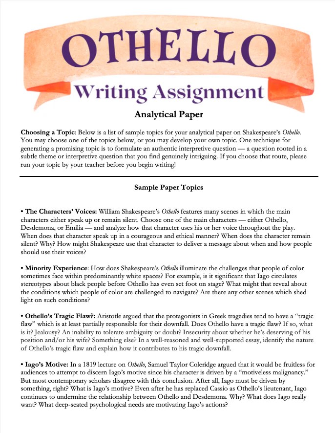 Othello By William Shakespeare Complete Teaching Unit With Workbook