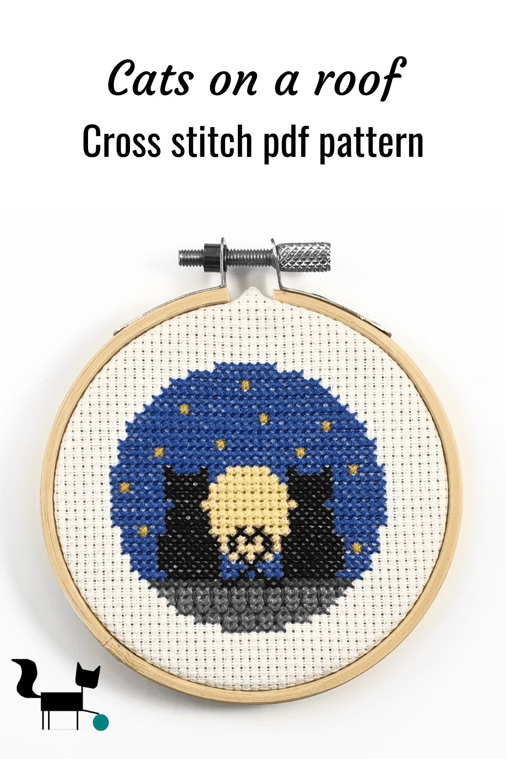 Cats on a roof at night cross stitch pattern - Ringcat Design