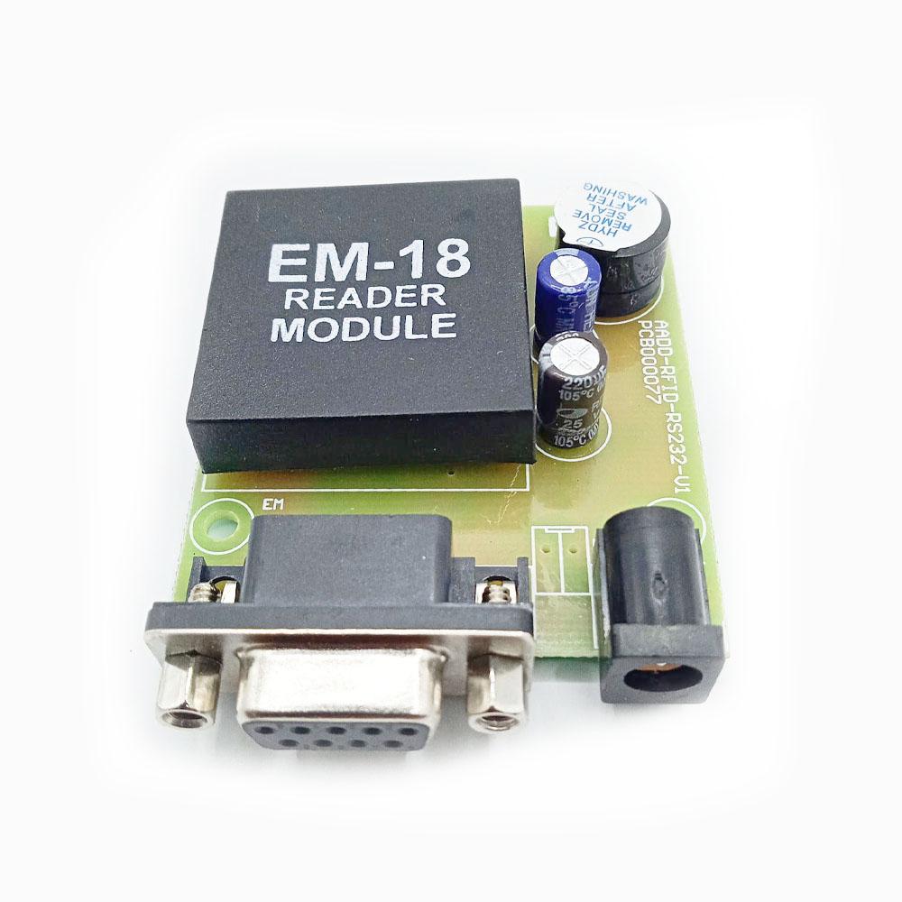 RFID Reader EM18 Board with Serial TTL Interfacing 125 Khz through a RS232 converter to PC ...