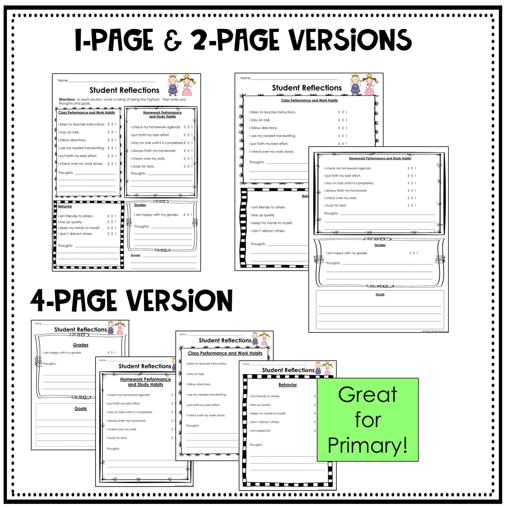 Conference Reflections for Student-Led Conferences - Rockin Resources