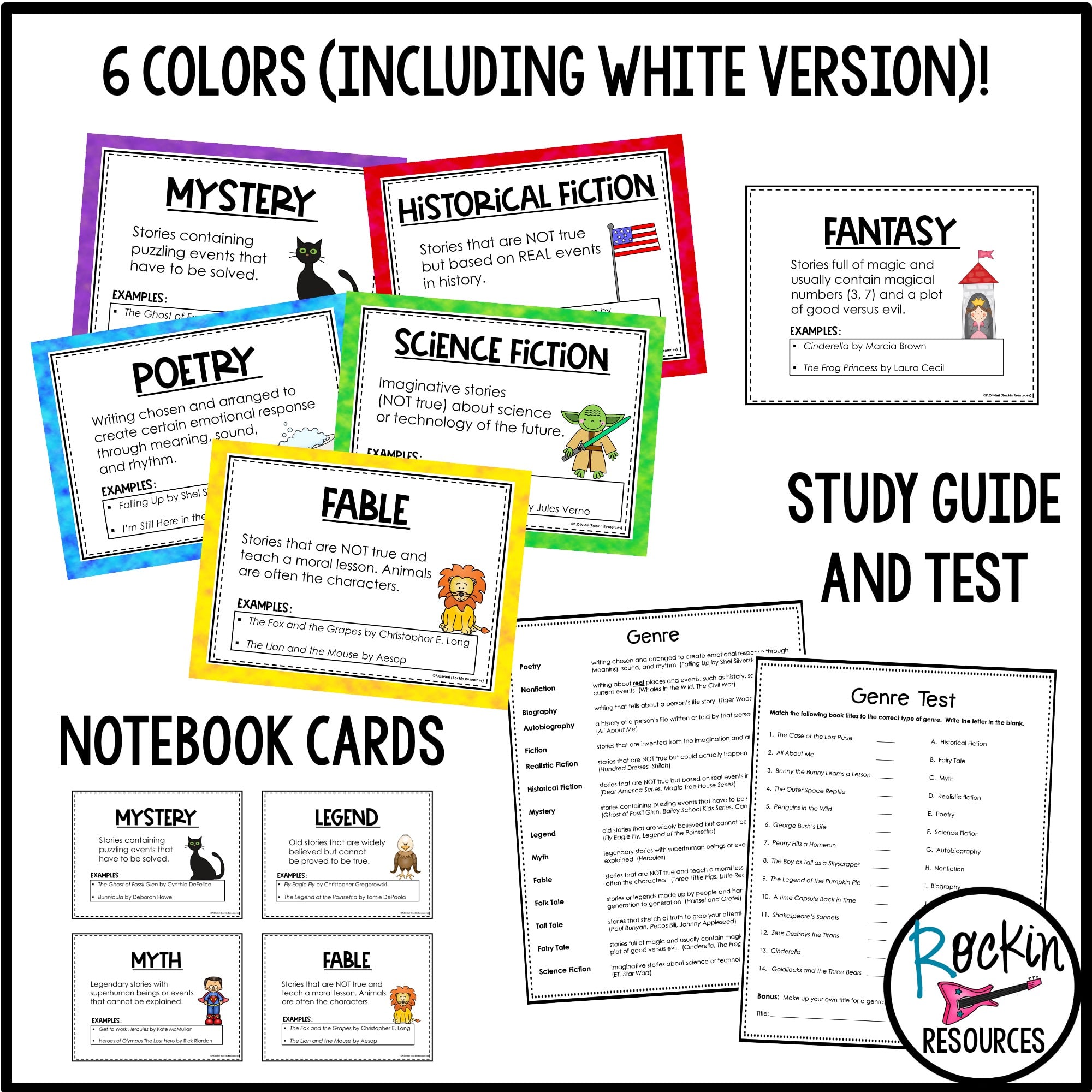 Genre Anchor Charts, Notebook Cards, Study Guide and Test - Rockin ...