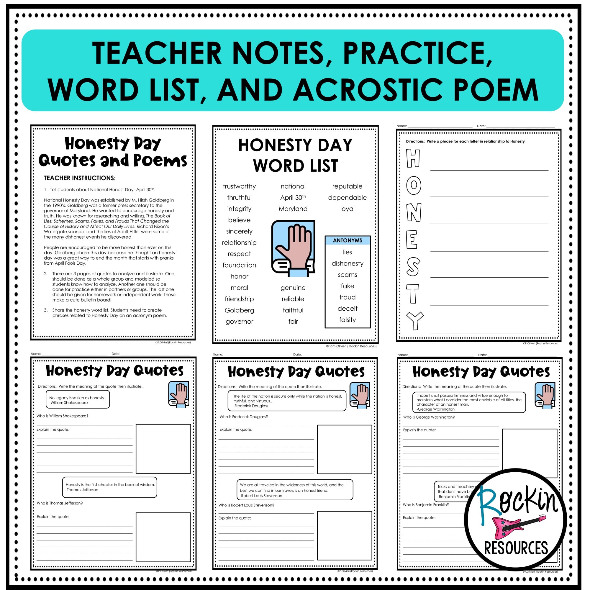 Honesty: National Honesty Day Quote Analysis and Poem - Rockin Resources