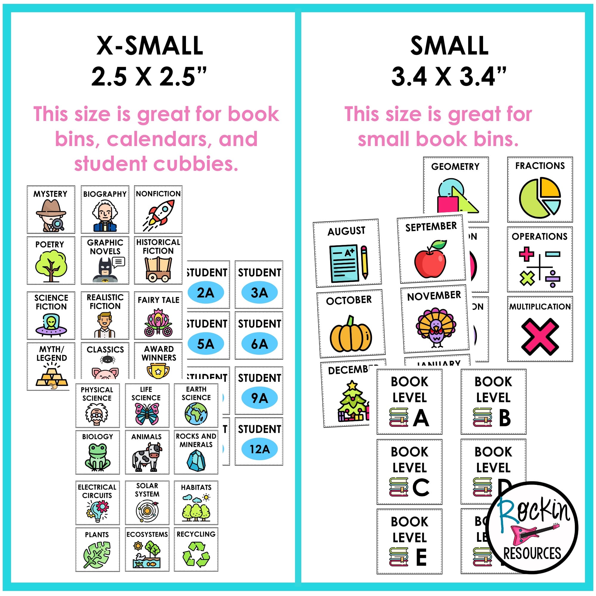 Classroom Library Labels and Calendar Cards - Rockin Resources