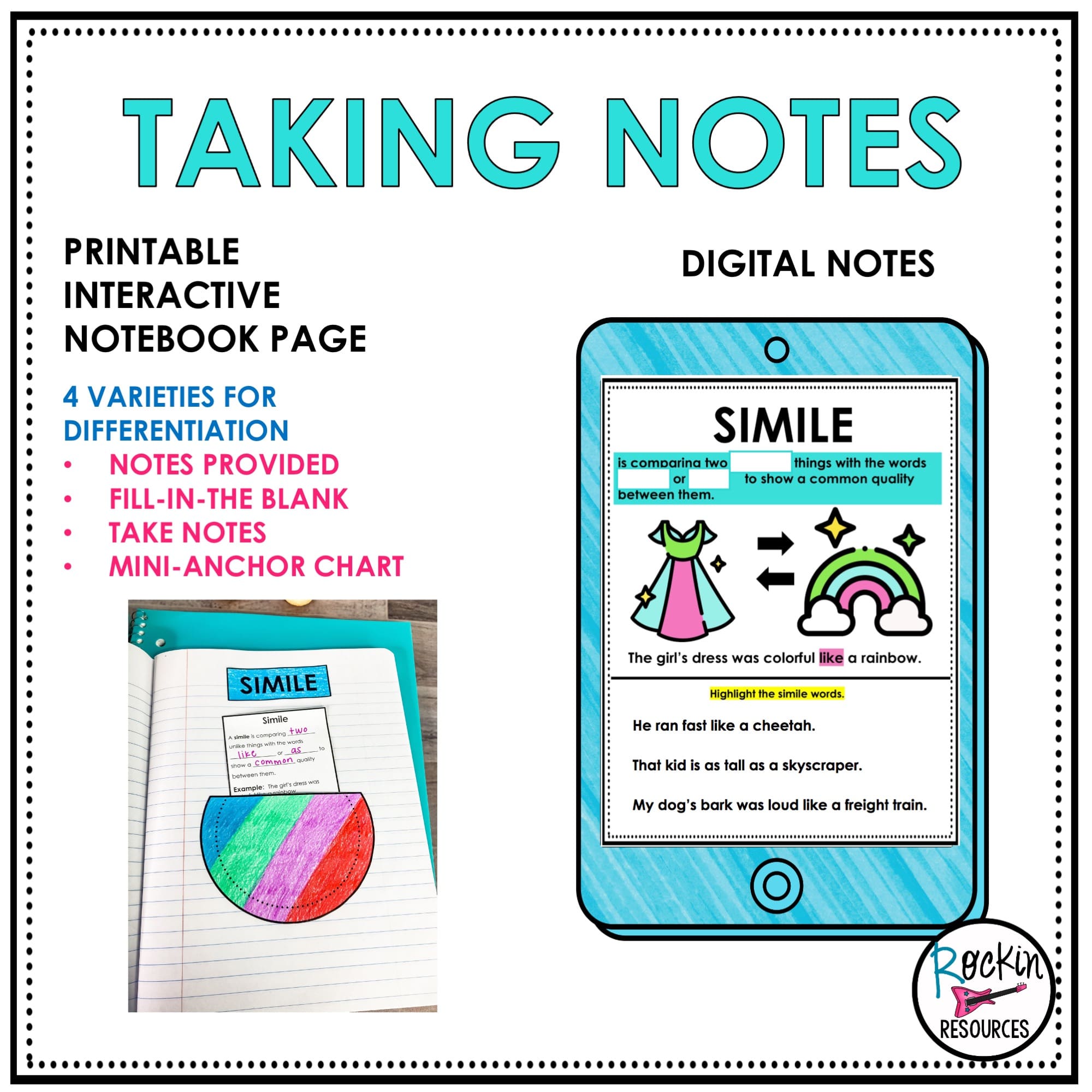 SIMILES | FIGURATIVE LANGUAGE | DIGITAL AND PRINTABLE - Rockin Resources