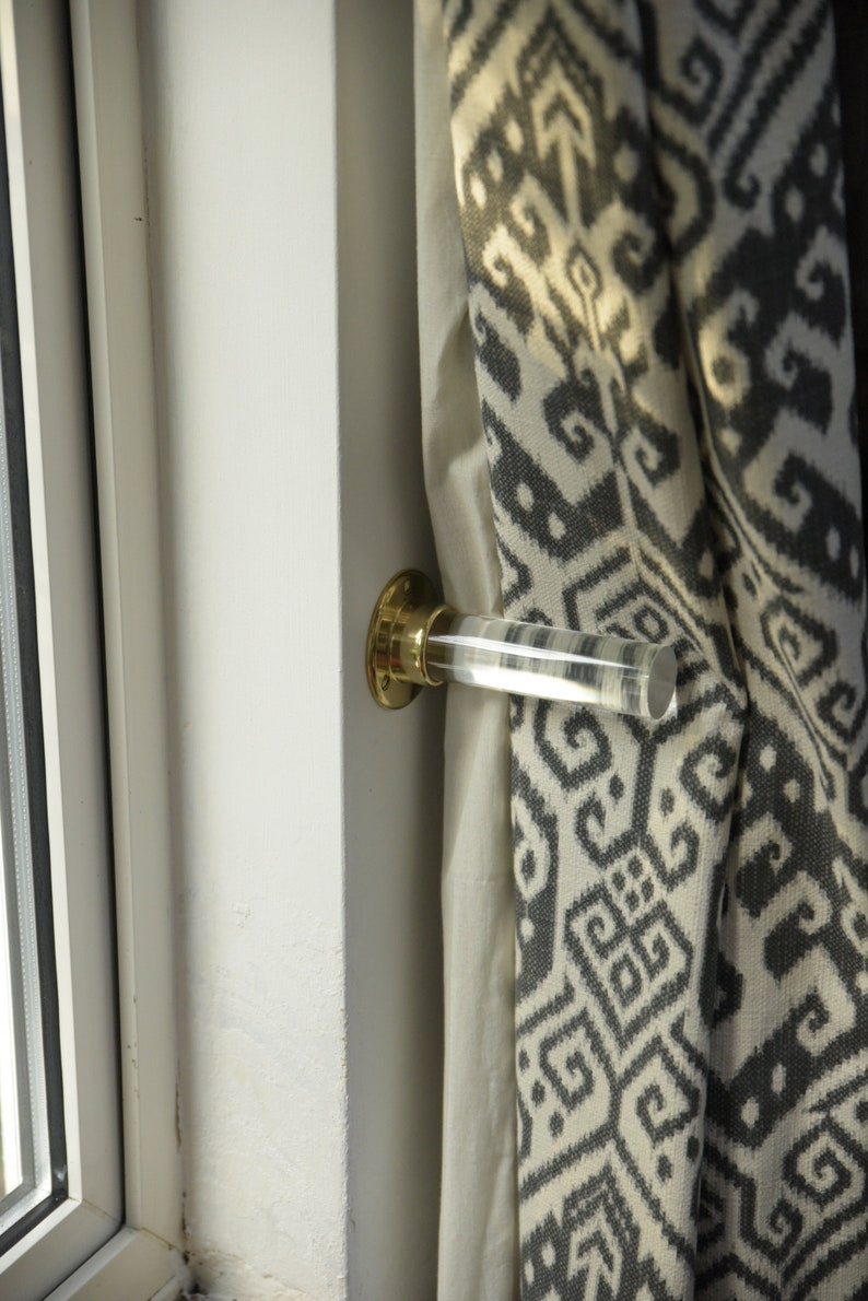 Clear Curtain Tiebacks with Brass Brackets - Rod and Bracket
