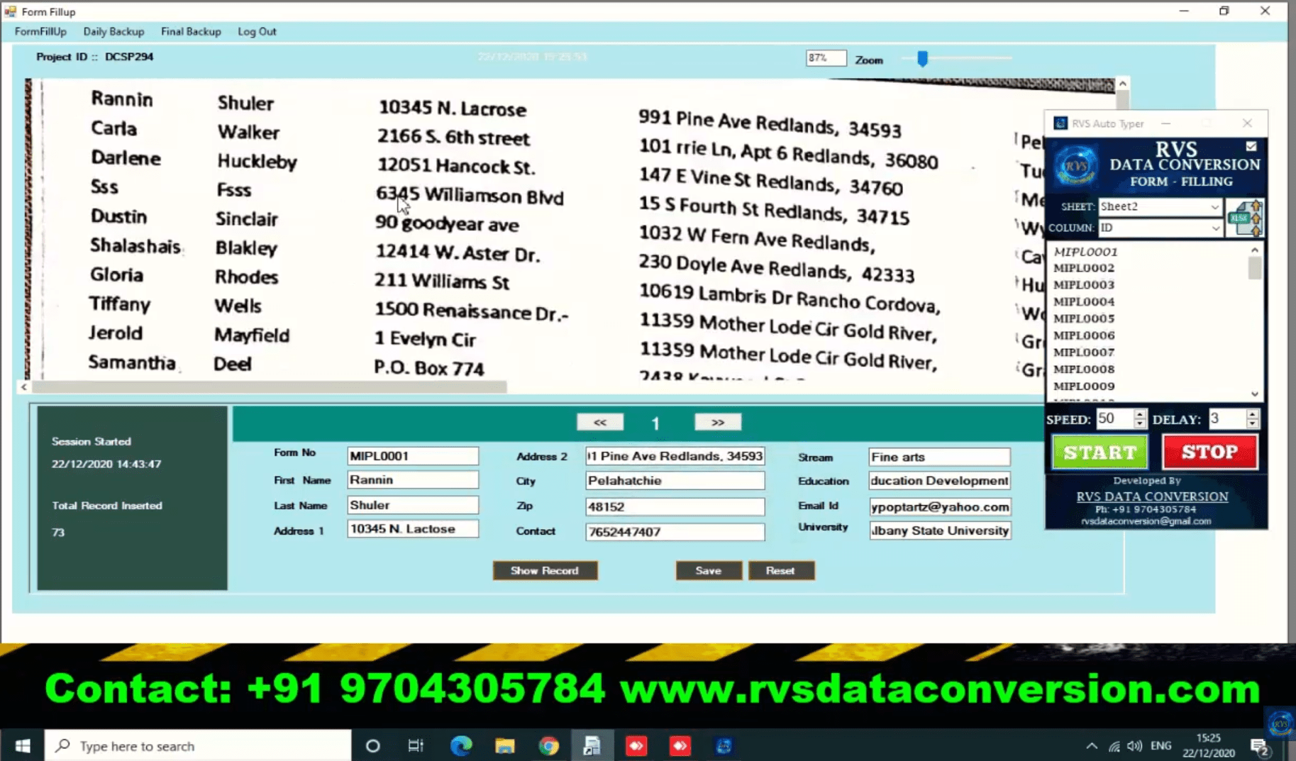 Form Filling Auto typer - RVS Data Conversion