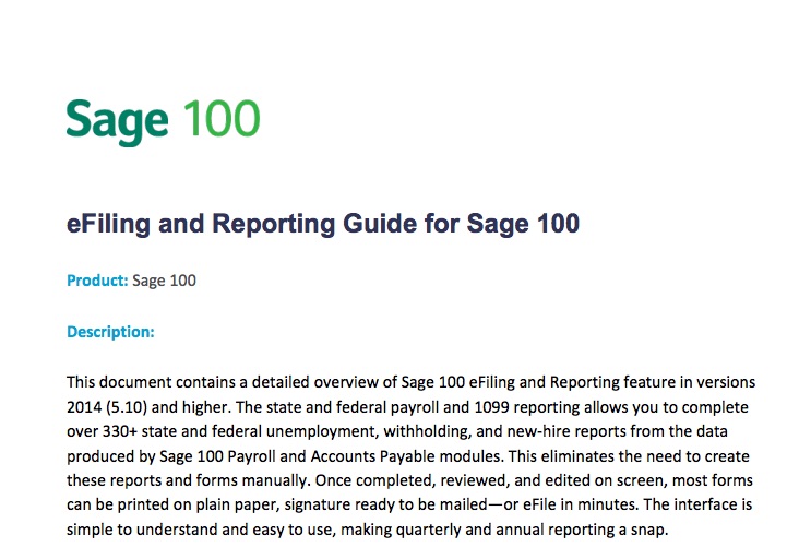 Sage 100: A 92 Page PDF eFiling Guide for 2016 | Schulz Consulting