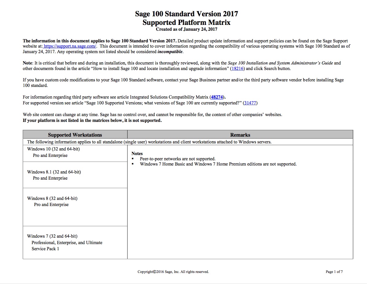 Sage Updates List of Supported Workstation and Network Operating System ...