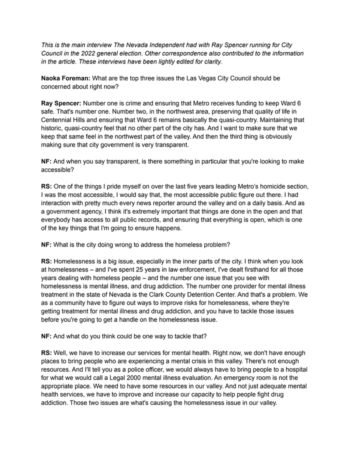 Ray Spencer Interview Transcript Documentcloud