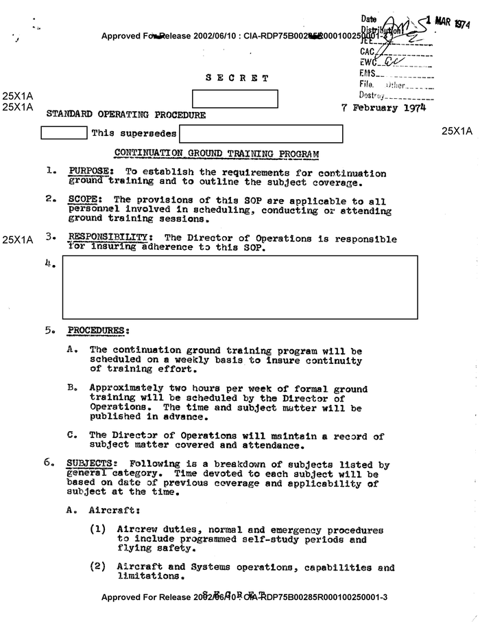 Sanitized Standard Operating Procedure Continuation Ground Training