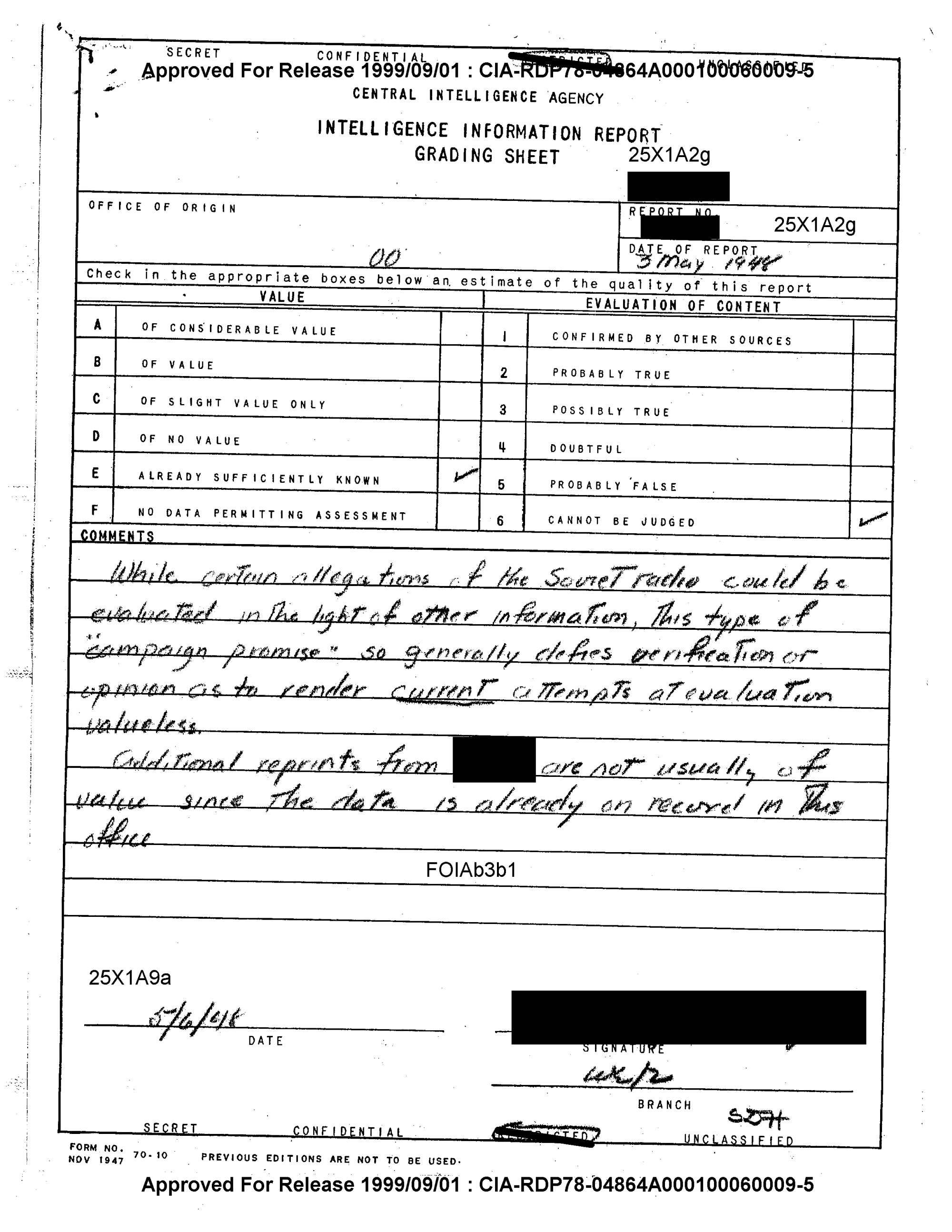 Intelligence Information Report Grading Sheet Documentcloud