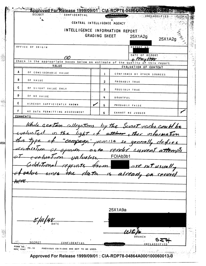 Intelligence Information Report Grading Sheet Documentcloud