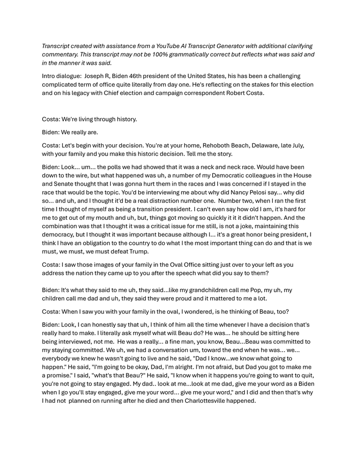 Biden Costa Cbs Interview Transcript Documentcloud