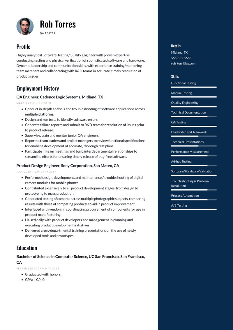 QA Tester Resume Examples & Templates (2025) · Resume.io