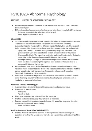 Psyc1023 Abnormal Psychology Notes Studentvip