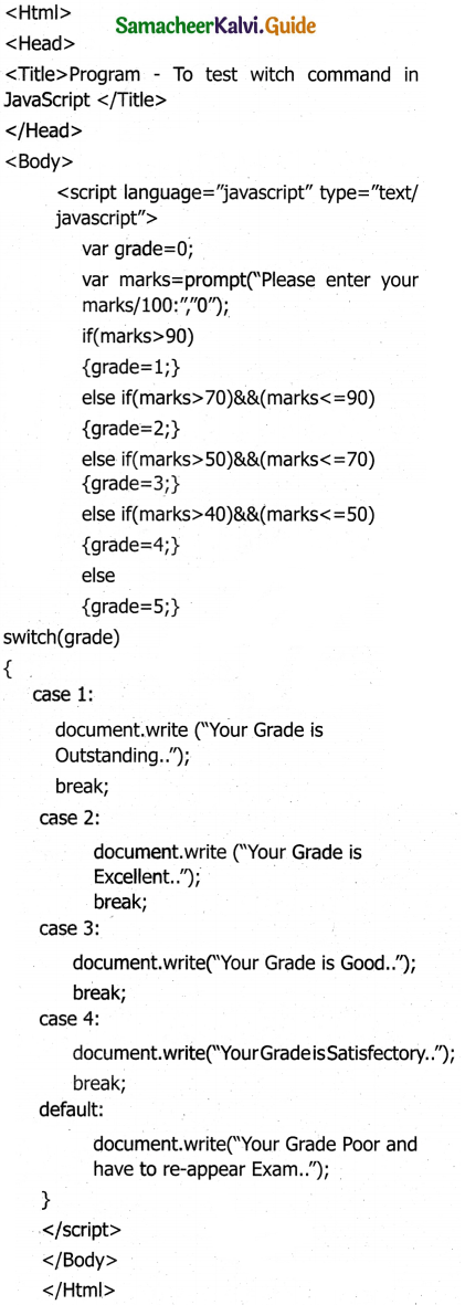 Samacheer Kalvi 11th Computer Applications Guide Chapter 15 Control ...