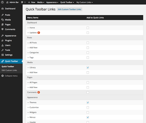 Easily Add Custom Links & Admin Menus In WordPress Toolbar | The startup interface