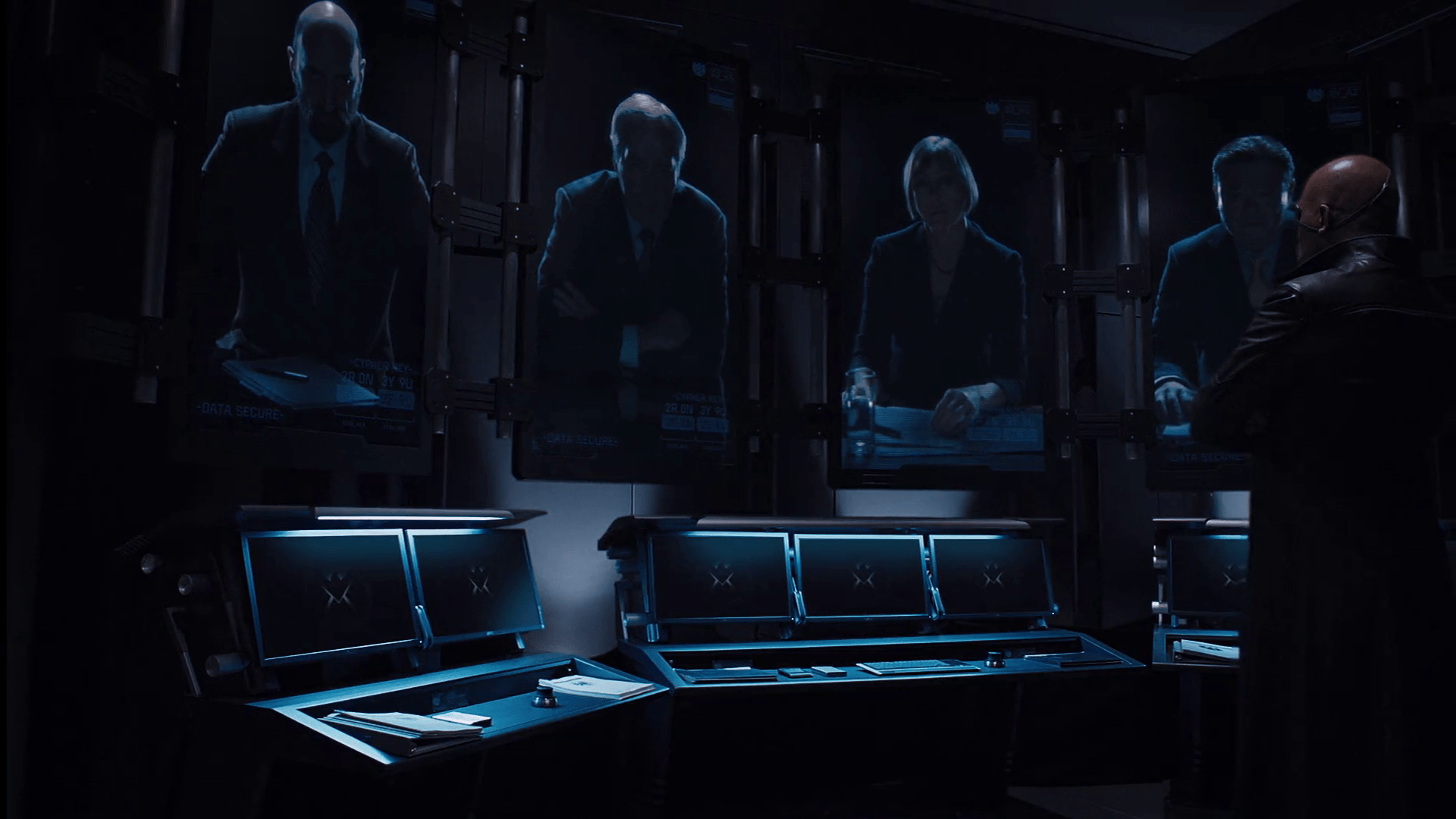 Shadowy videoconferencing room | Sci-fi interfaces