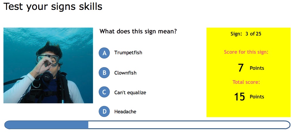 Test your scuba dive skills in a free online game | Scubasigns Foundation