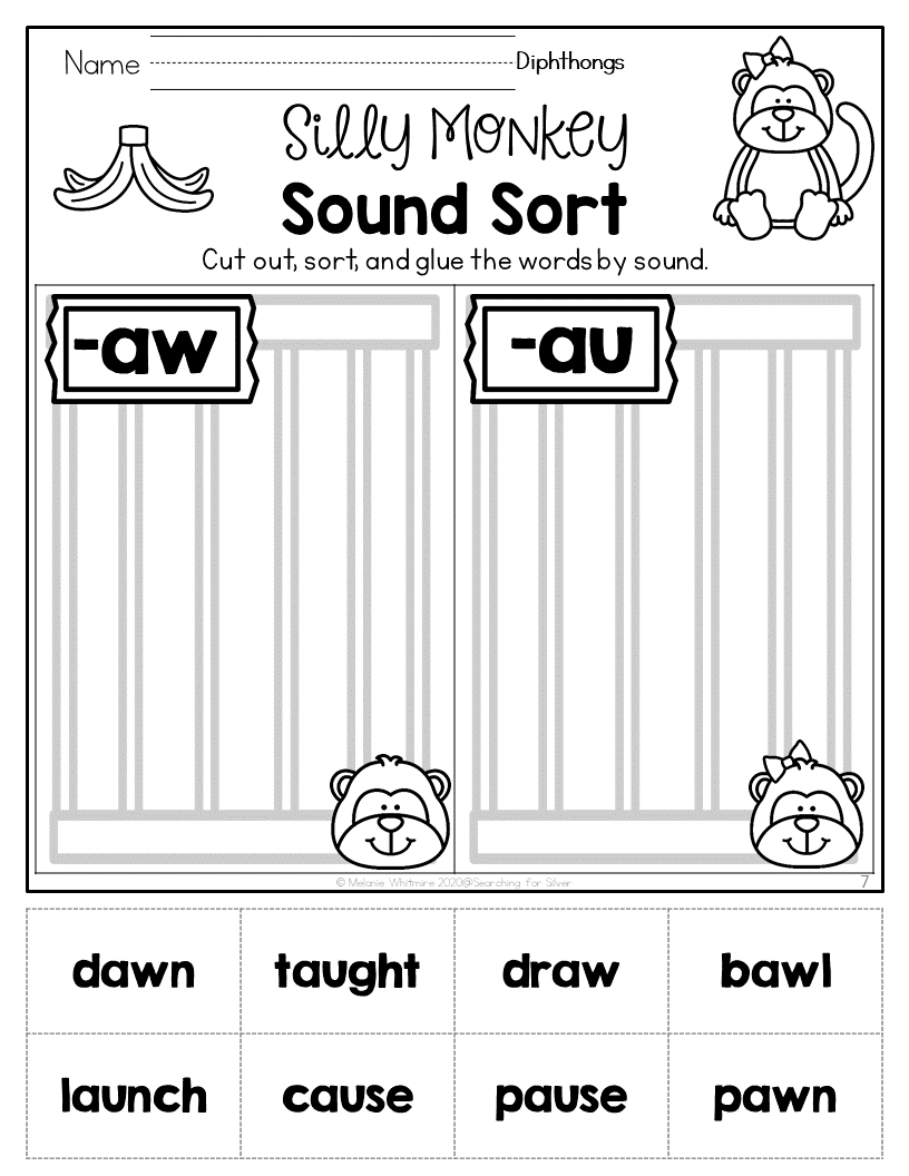 Dipthongs Phonics Word Work Printables - Searching For Silver