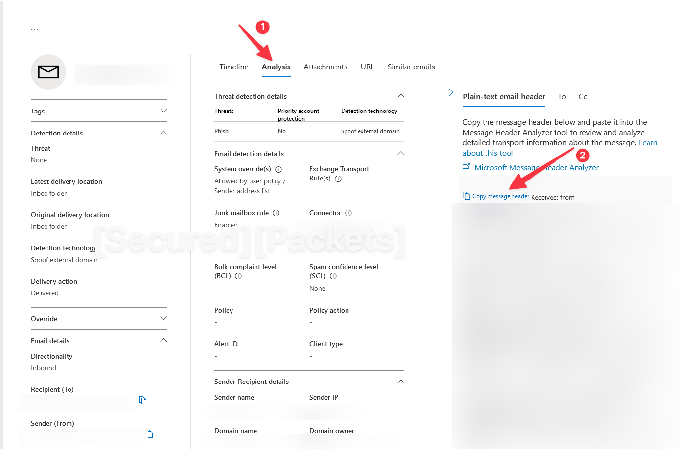 How to view an email header from Microsoft 365 Defender portal