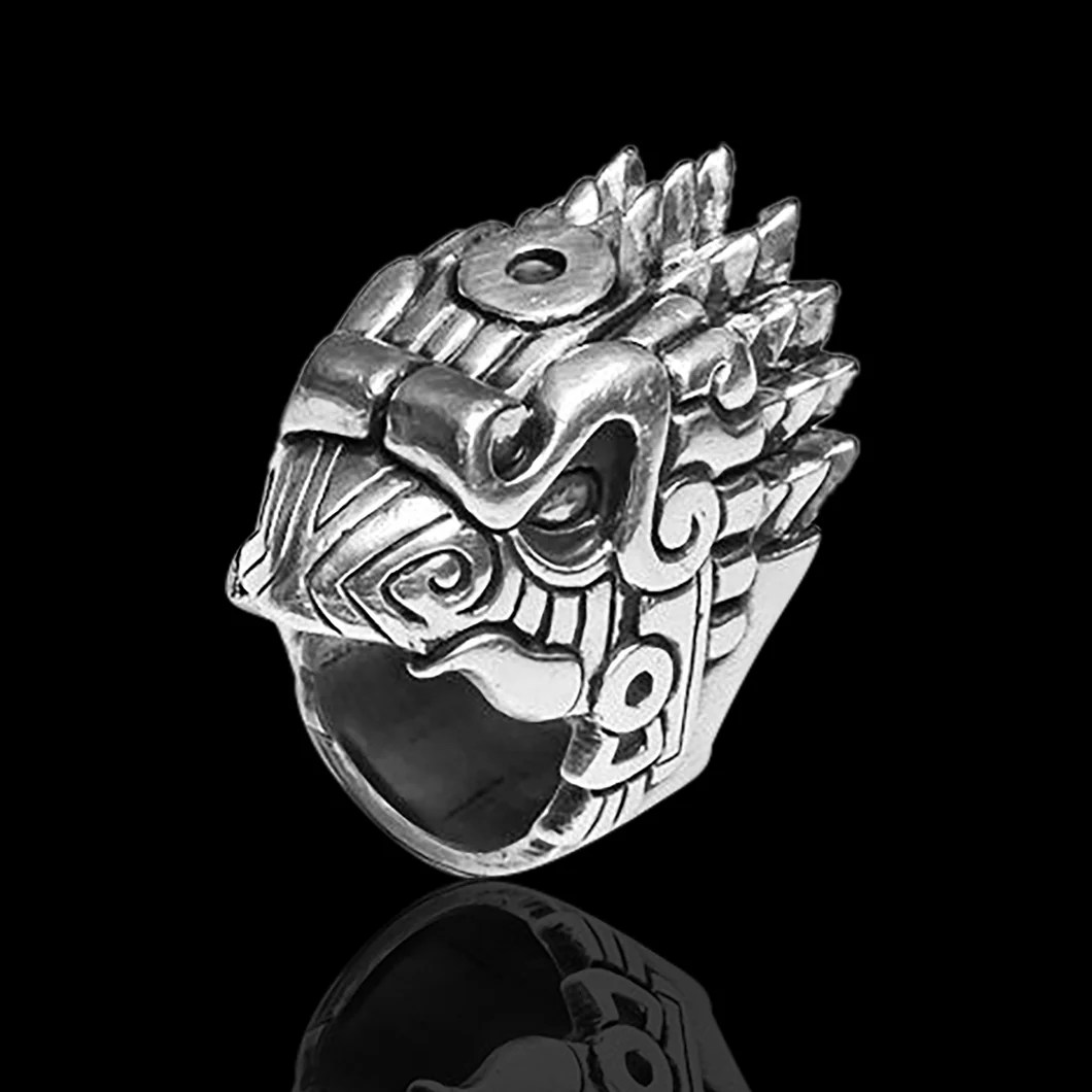 Aztec Eagle Helmet Ring 925 Sterling Silver Serpent Forge