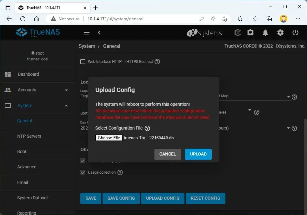 How to backup config file on TrueNAS - Server Decode