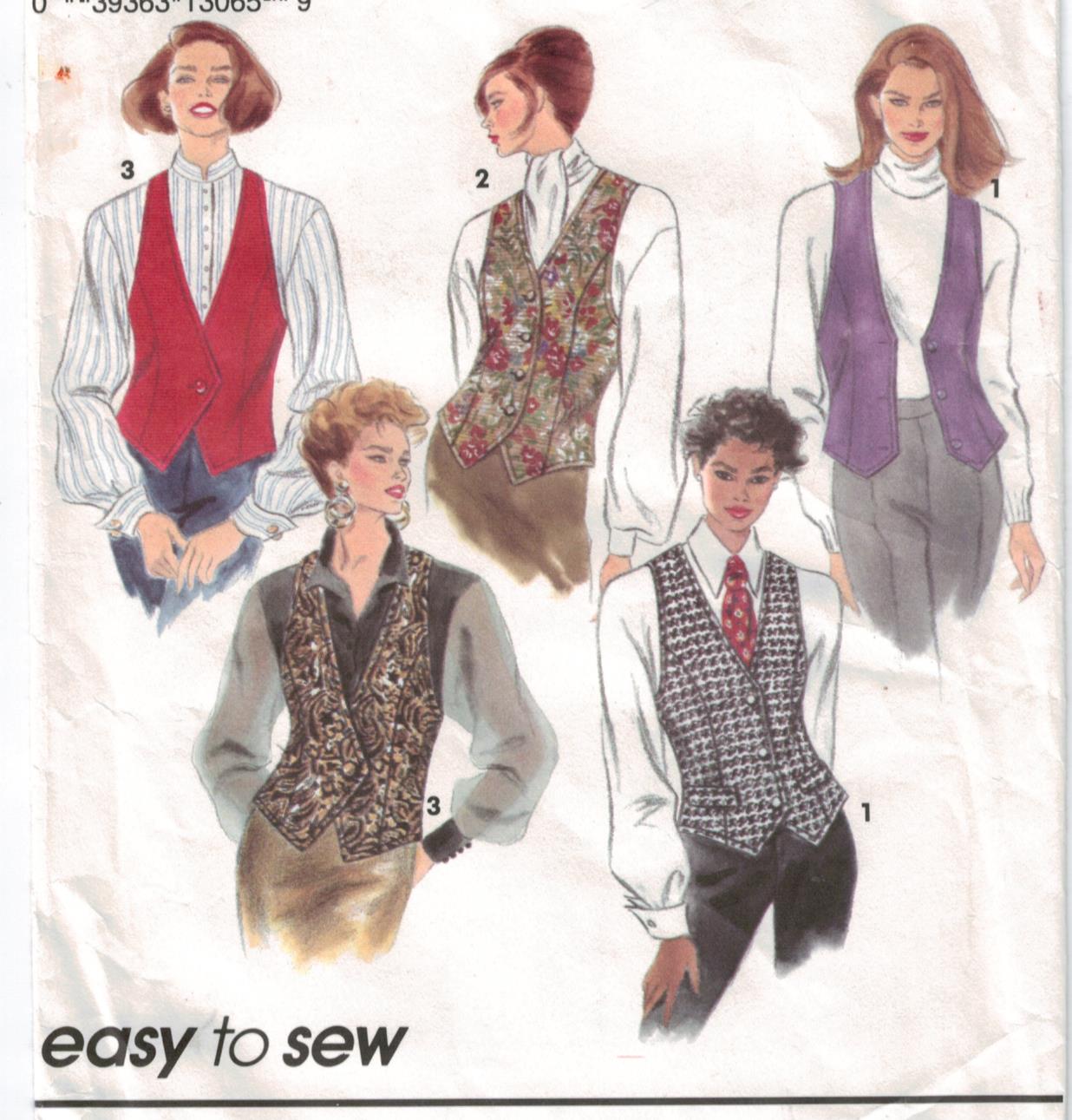 Simplicity 8029 Lined Vests with Princess Seams Misses 12 16 Uncut ...